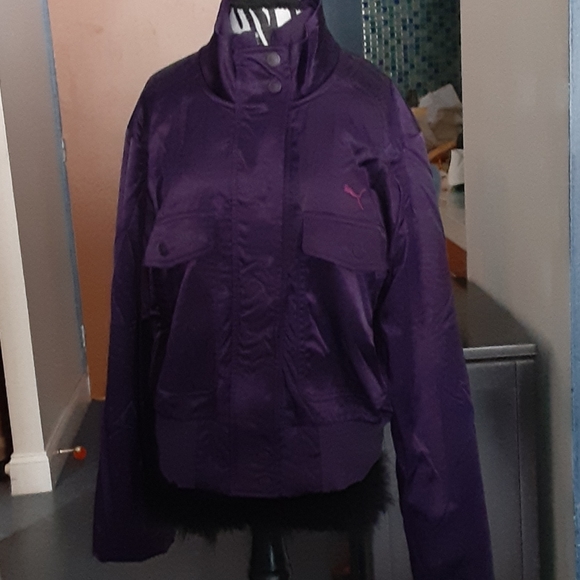Puma | Jackets & Coats | Purple Puma Satin Bomber Jacket | Poshmark